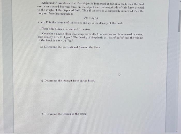 Solved Archimedes' law states that if an object is immersed | Chegg.com
