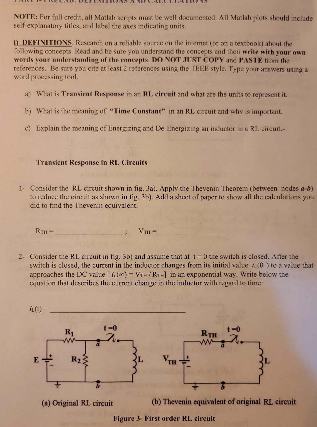 Solved A) Transient Response in RL Circuits (Experimental) | Chegg.com