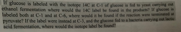 Solved If glucose is labeled with the isotone 14C at C1 of | Chegg.com