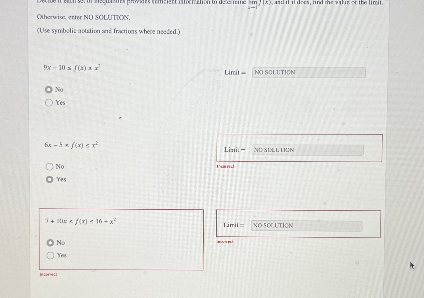 Solved Otherwise, enter NO SOLUTION.(Use symbolic notation | Chegg.com