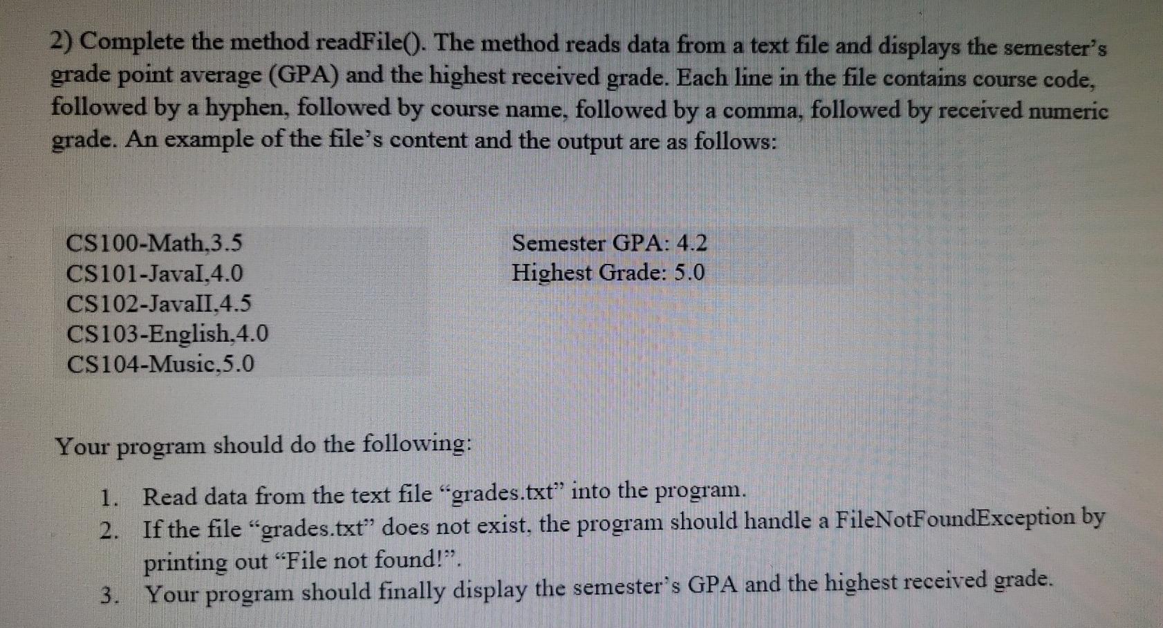 Solved 2 Complete The Method Readfile The Method Reads 