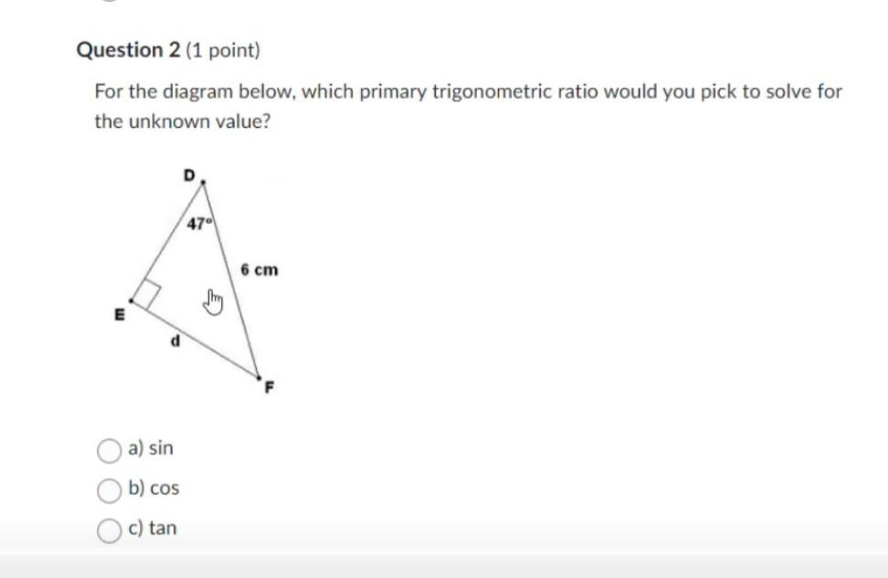 Solved For the diagram below, which primary trigonometric | Chegg.com