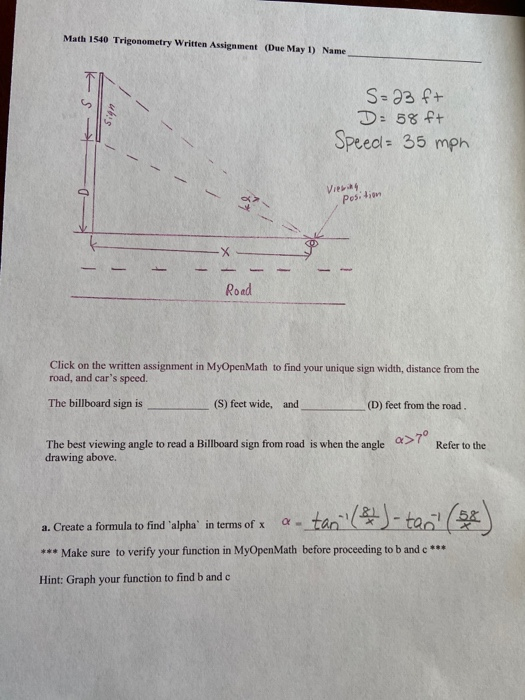 Math 1540 Trigonometry Written Assignment (Due May 1) | Chegg.com