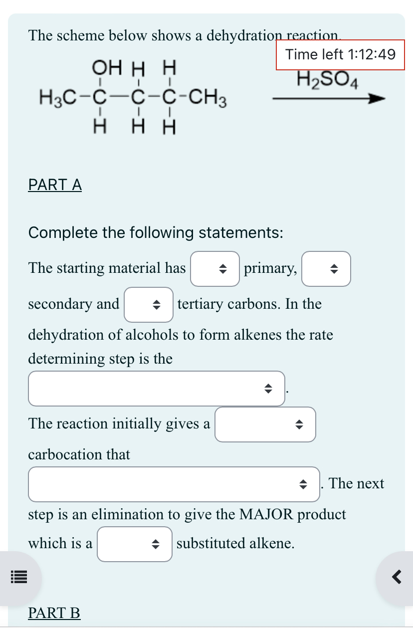 Solved The scheme below shows a dehydration reaction.Time | Chegg.com