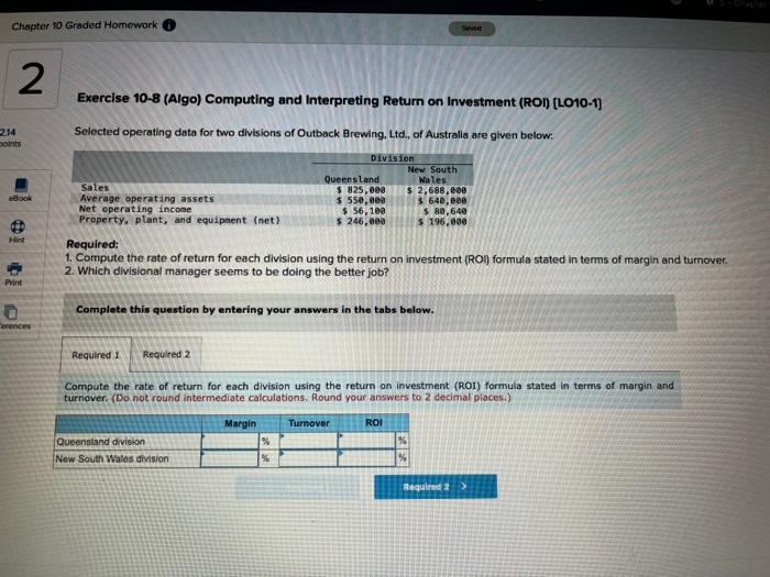 Solved Exercise 10-8 (Algo) Computing and Interpreting | Chegg.com