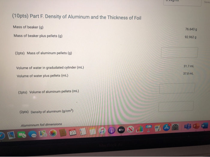 Solved Save (10pts) Part F. Density of Aluminum and the | Chegg.com