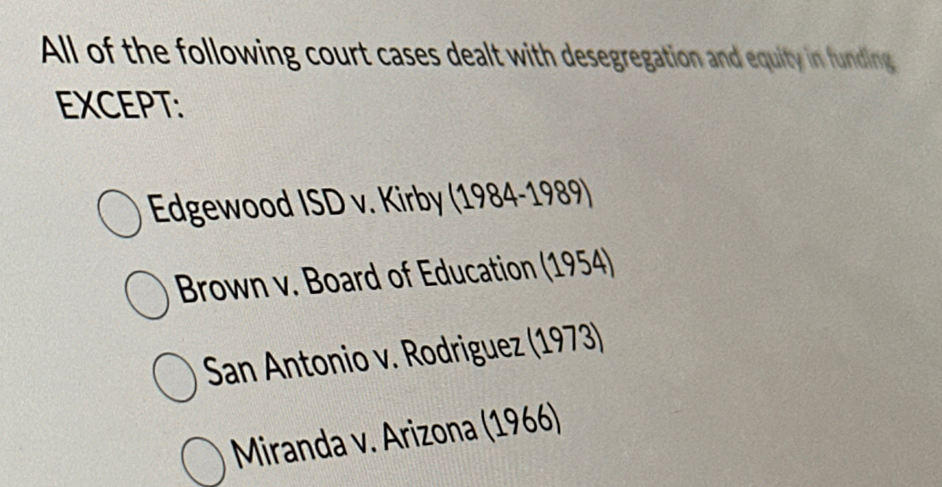 Solved All of the following court cases dealt with | Chegg.com