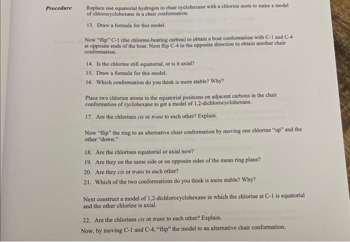 Solved Replace one equatorial hydrogen in chair cyclohexane | Chegg.com