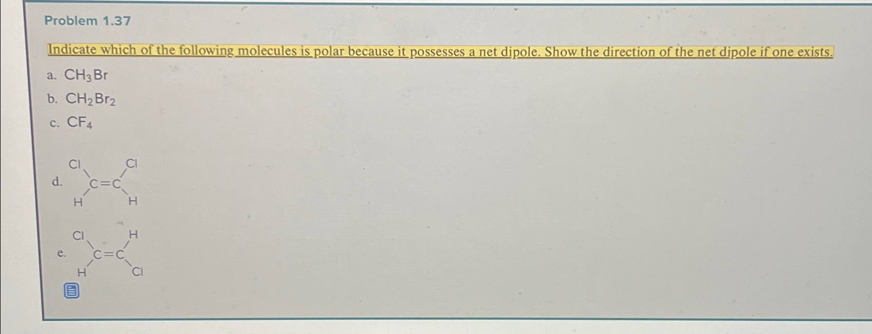 Solved Problem 1.37Indicate which of the following molecules | Chegg.com