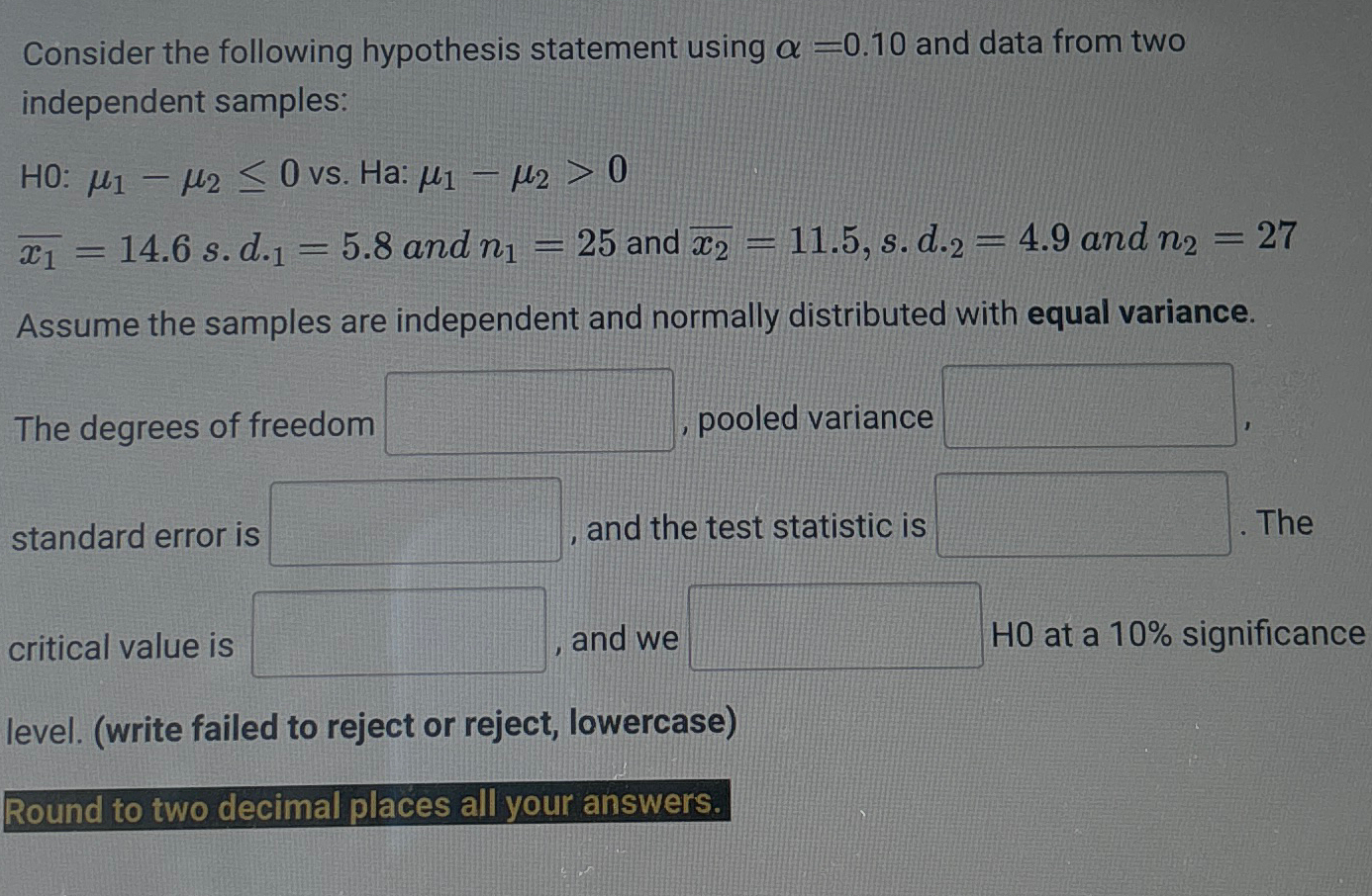 Solved Consider the following hypothesis statement using | Chegg.com