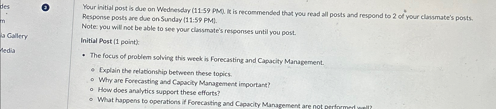 Solved (3) ﻿Your initial post is due on Wednesday (11:59 | Chegg.com