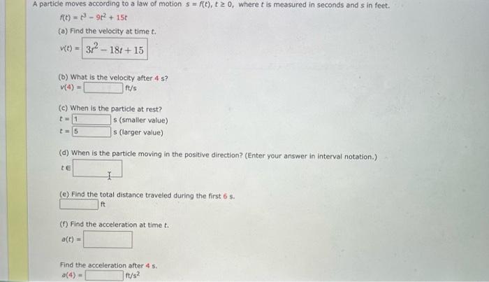 Solved particle moves according to a law of motion | Chegg.com