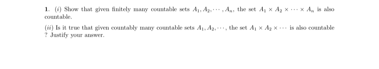 (i) ﻿Show that given finitely many countable sets | Chegg.com