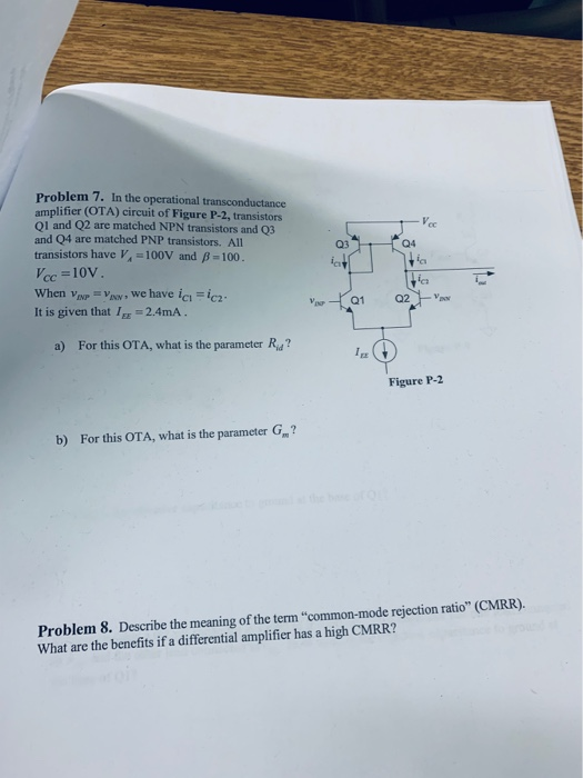 Solved 23 Problem 7. In the operational transconductance | Chegg.com