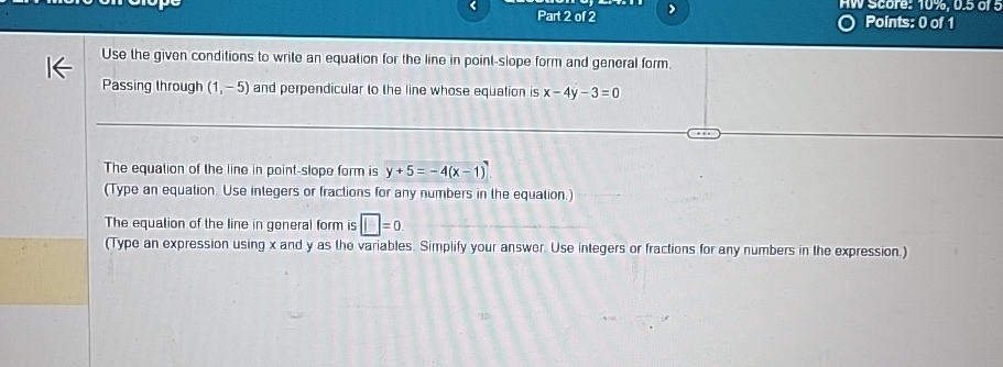 Solved Part 2 ﻿of 2Use the given conditions to write an | Chegg.com