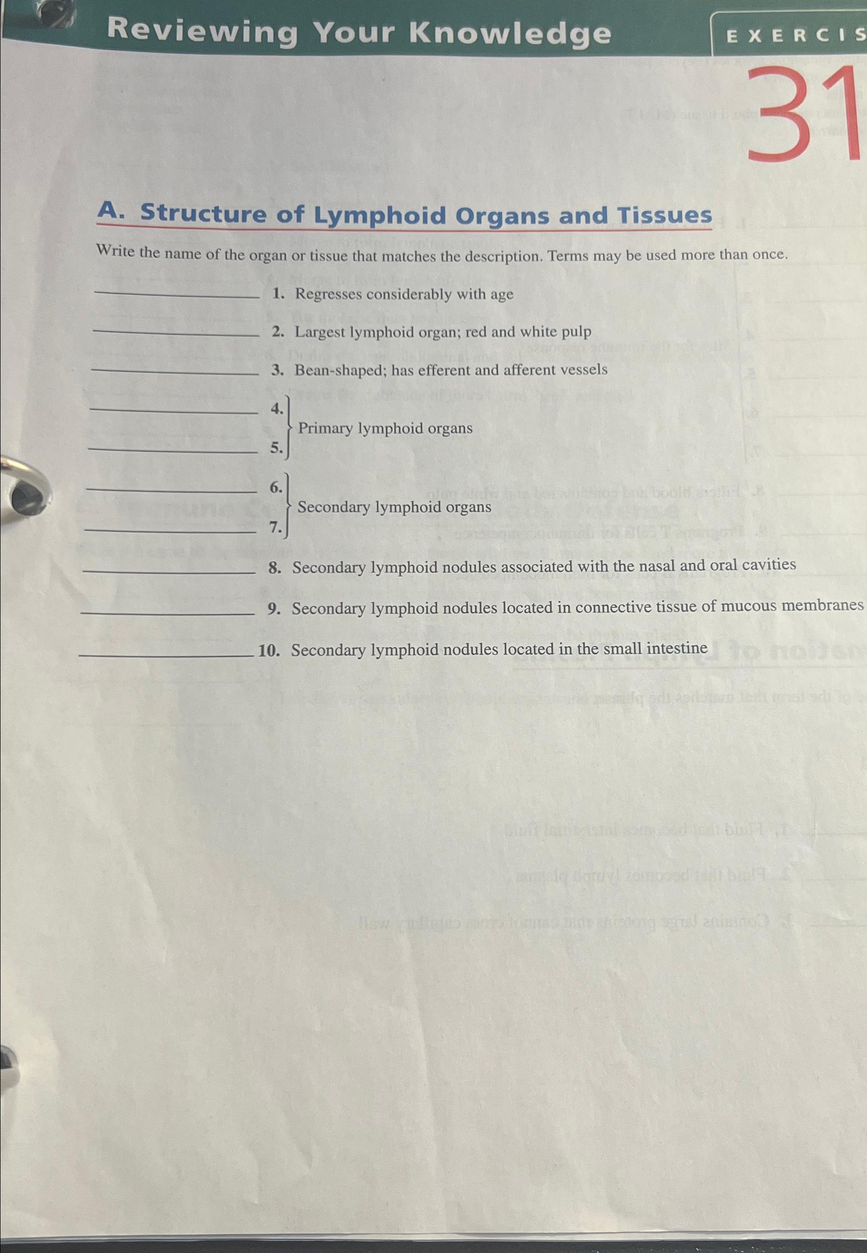 Solved Reviewing Your KnowledgeExERCISA. ﻿Structure of | Chegg.com