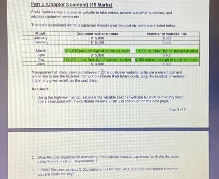Solved Part 2 (Chapter 3 content) ( 15 Marks) Stella | Chegg.com