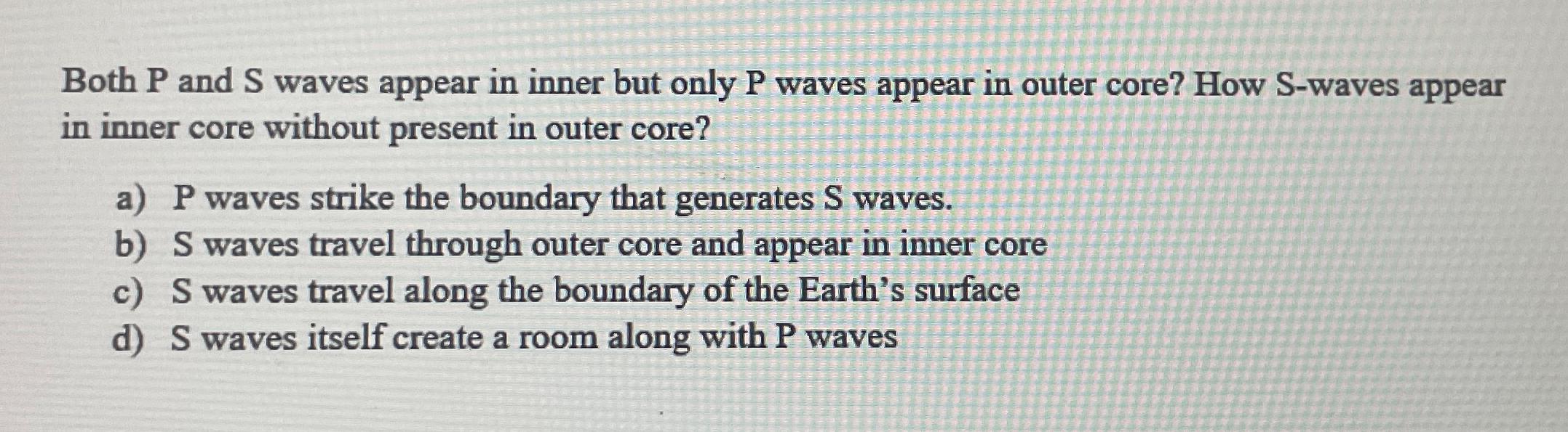 Solved Both P ﻿and S ﻿waves appear in inner but only P | Chegg.com