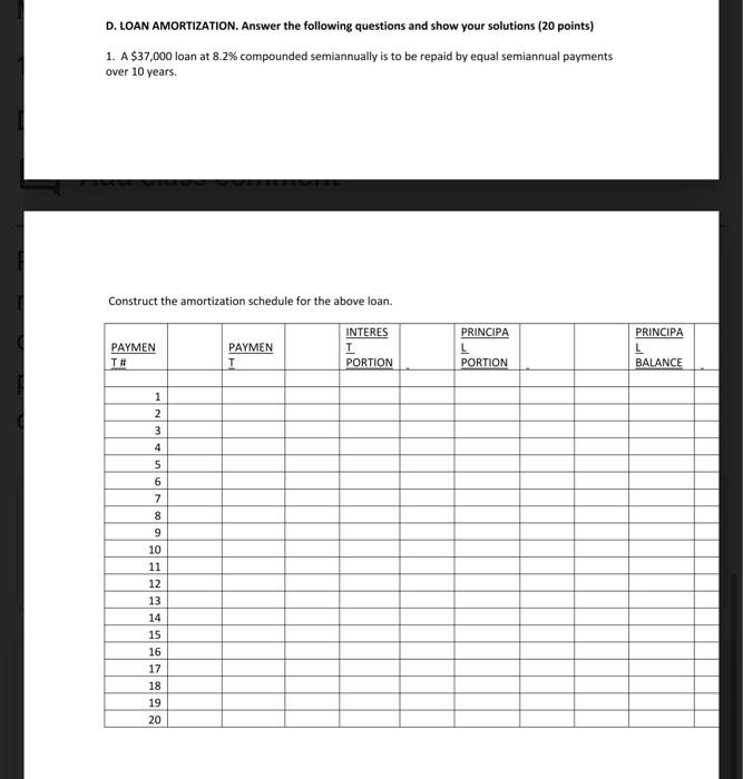 Solved D. LOAN AMORTIZATION. Answer the following questions | Chegg.com