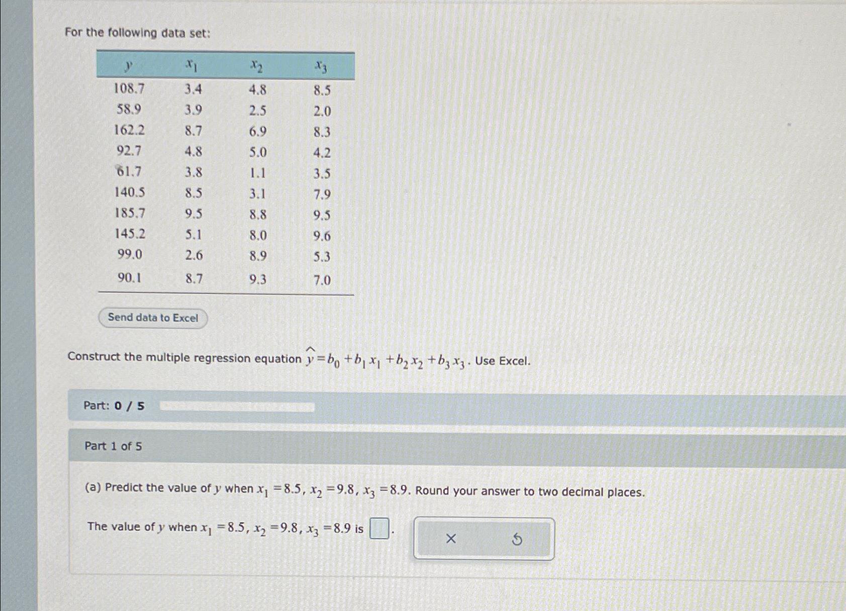 Solved For the following data set:\table[[y,x1,x2,x3 | Chegg.com