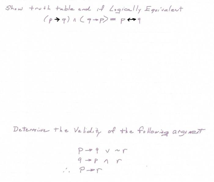 Solved Show truth table and if Logically Equivalent ( pq) n | Chegg.com