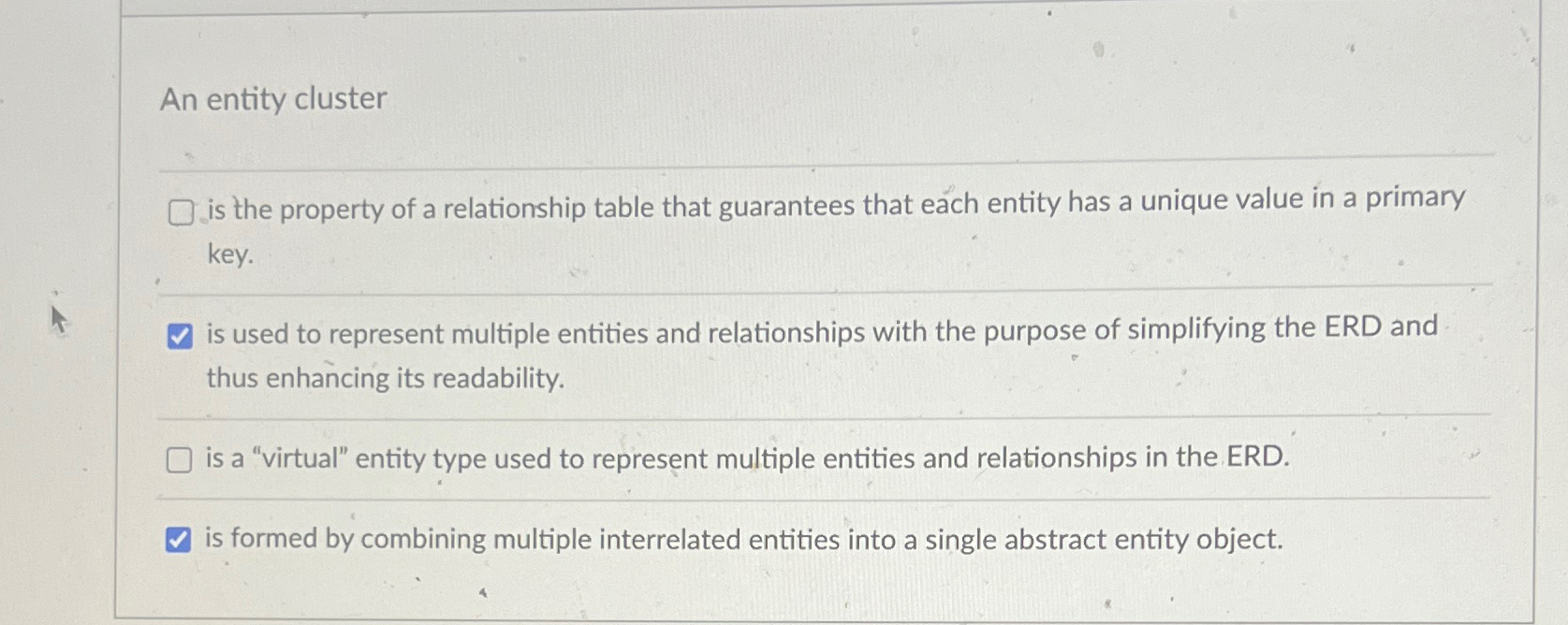 Solved An entity clusteris the property of a relationship | Chegg.com