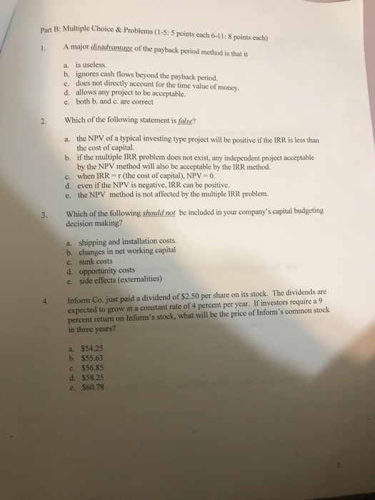 Solved part B: Multiple Choice & Problems (1-5: 5 points | Chegg.com