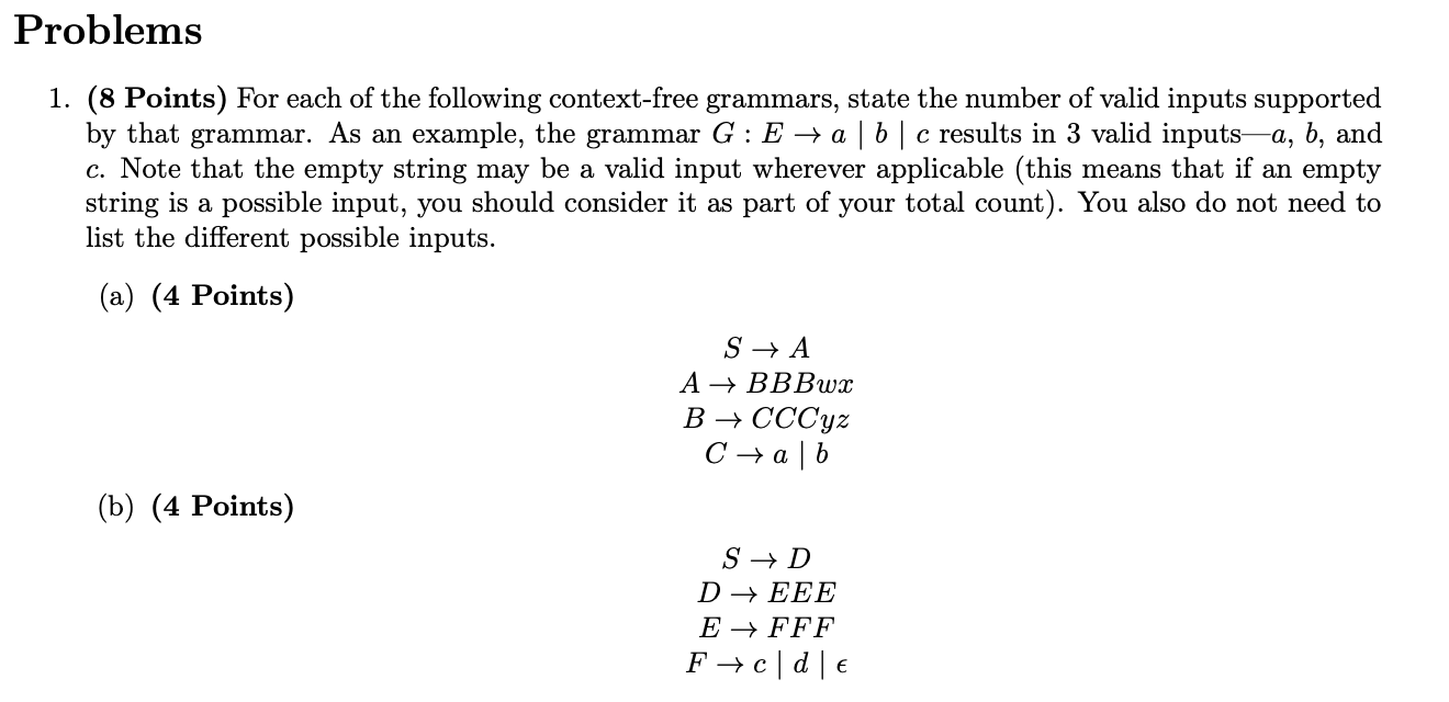 Solved Problems(8 ﻿Points) ﻿For each of ﻿the following | Chegg.com