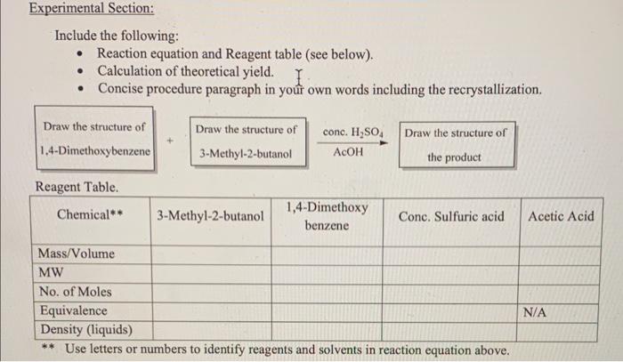 Solved Can you please complete the experimental section. | Chegg.com