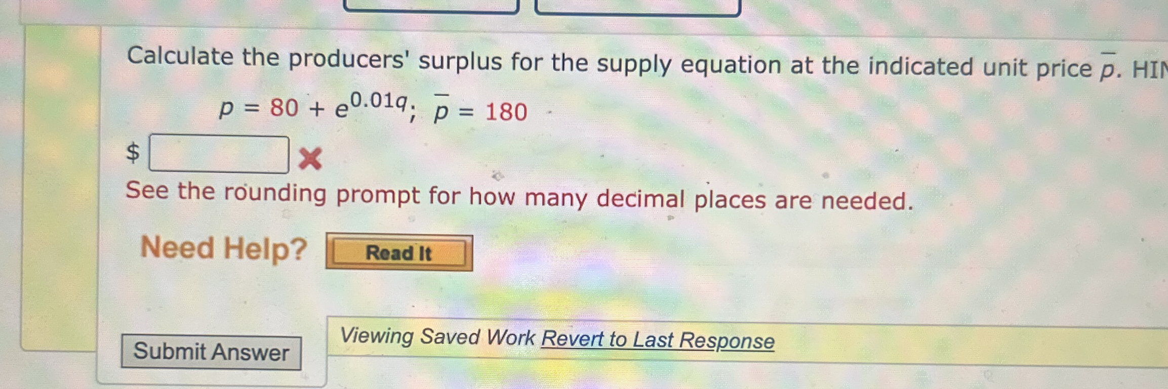 Solved Calculate the producers' surplus for the supply | Chegg.com