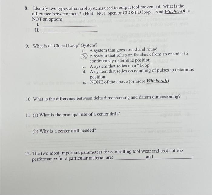 Solved 8. Identify two types of control systems used to | Chegg.com