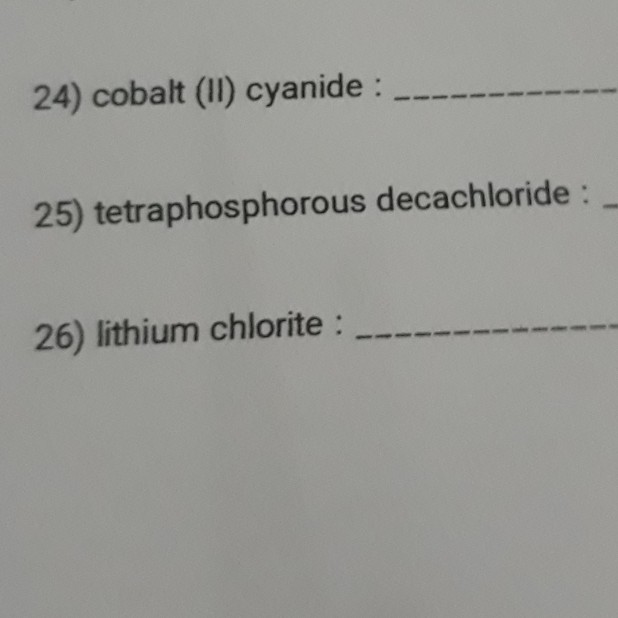 Solved 24) cobalt (11) cyanide : 25) tetraphosphorous | Chegg.com
