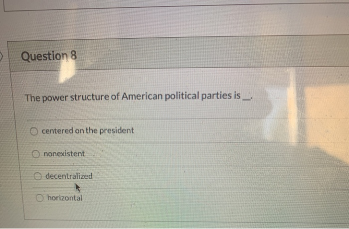 Solved Question 8 The power structure of American political | Chegg.com