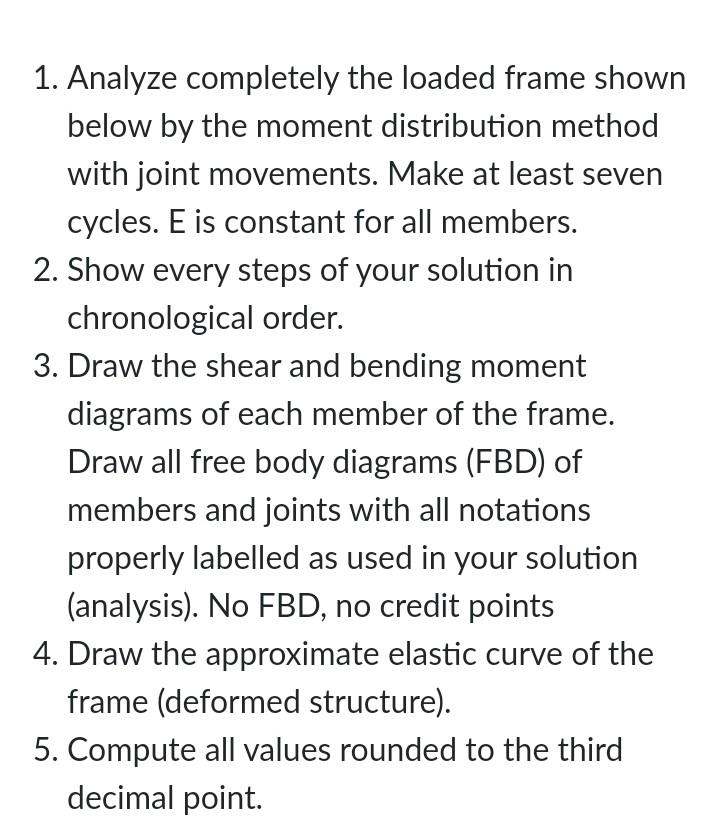 Solved 1. Analyze completely the loaded frame shown below by | Chegg.com