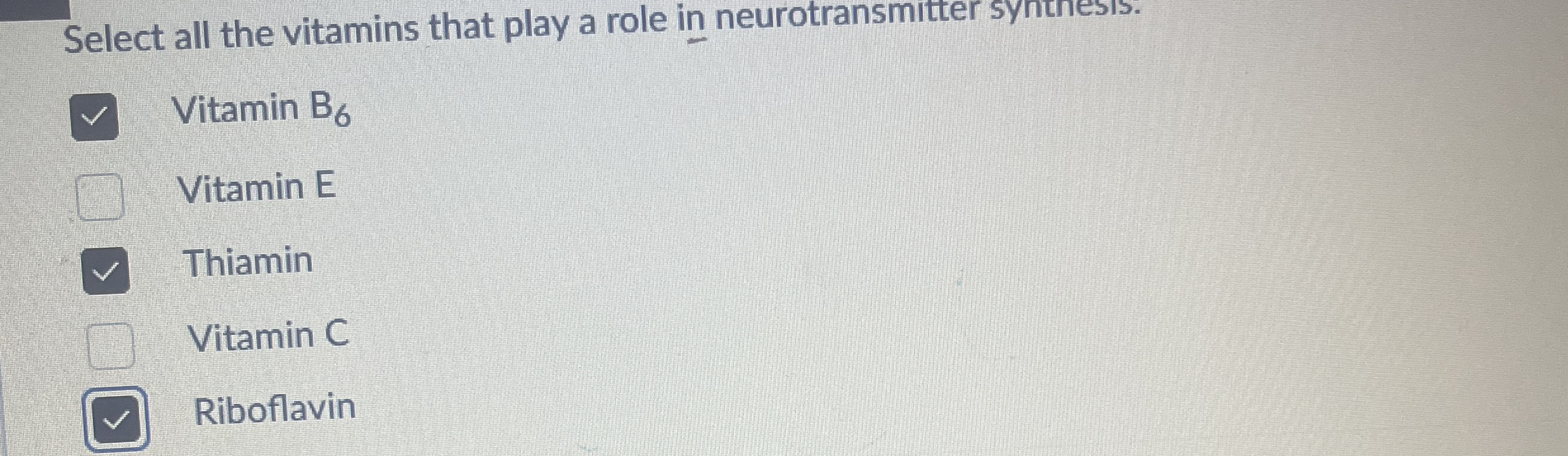 Solved Select all the vitamins that play a role in | Chegg.com