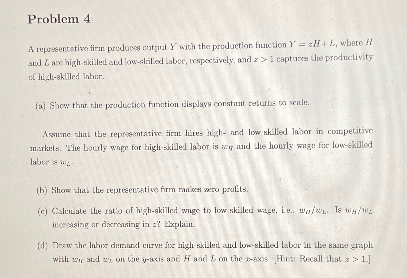 Problem 4A representative firm produces output Y | Chegg.com