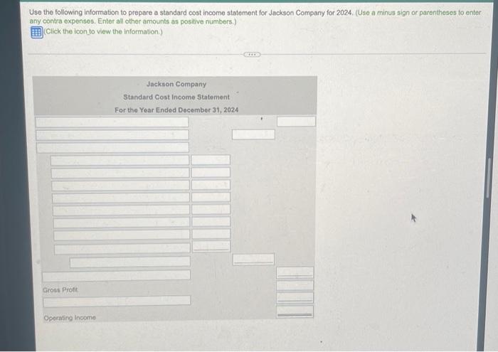 Solved Use the following information to prepare a standard | Chegg.com