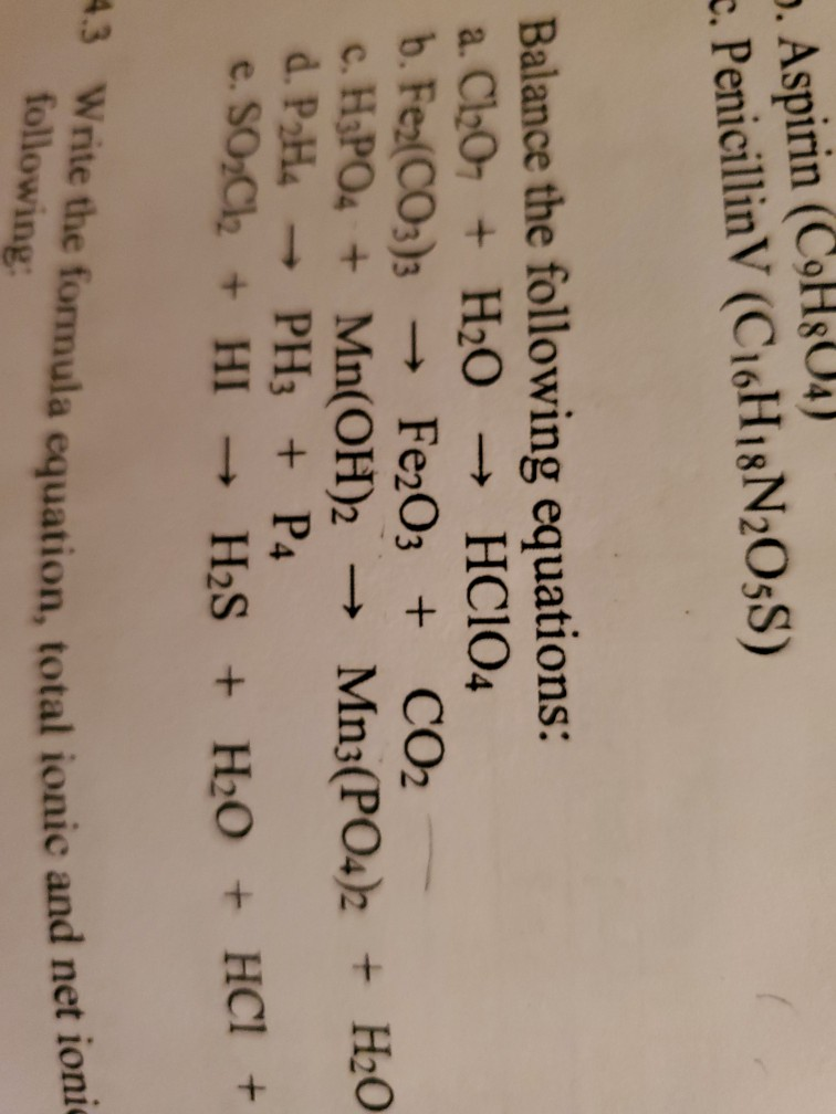 Solved 5. Aspirin (C9H8U4) Penicillin V (C16H18N2O5S) | Chegg.com