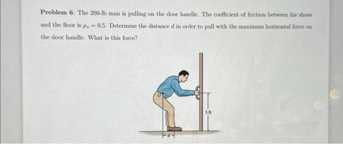 Solved Problem 6: The 200-1b man is pulling on the door | Chegg.com