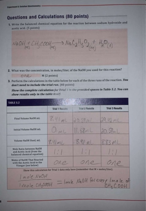 Solved Experiment Solution Stoichiometry Questions and | Chegg.com
