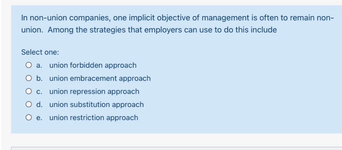 Solved In non-union companies, one implicit objective of | Chegg.com