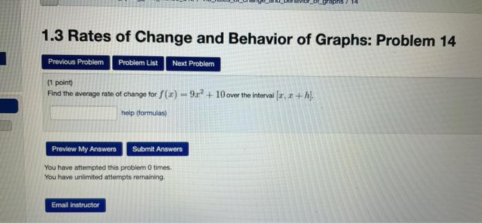 Solved 1.3 Rates of Change and Behavior of Graphs: Problem | Chegg.com