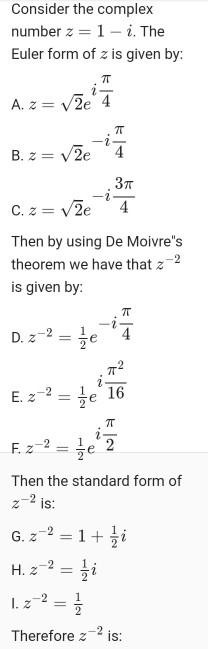 Solved Consider the complex number z = 1 - i. The Euler form | Chegg.com