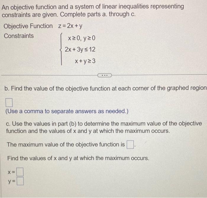Solved An objective function and a system of linear | Chegg.com