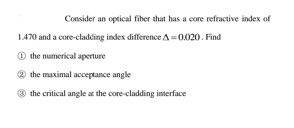 Solved Consider an optical fiber that has a core refractive | Chegg.com
