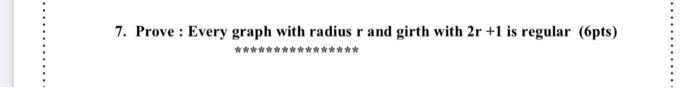 Solved 7. Prove : Every graph with radius r and girth with | Chegg.com