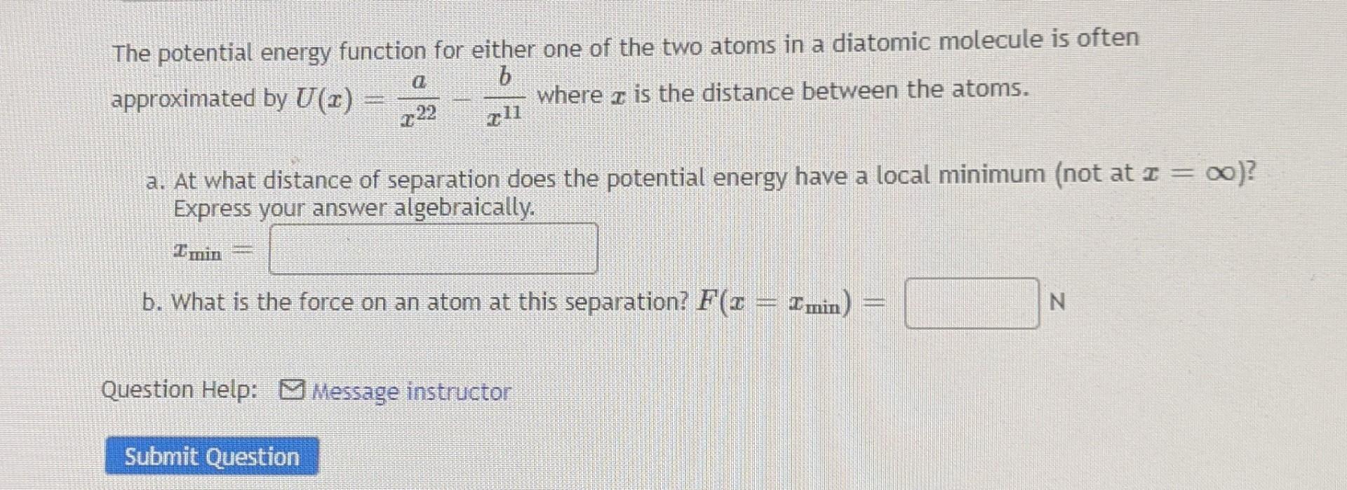 Solved The potential energy function for either one of the | Chegg.com
