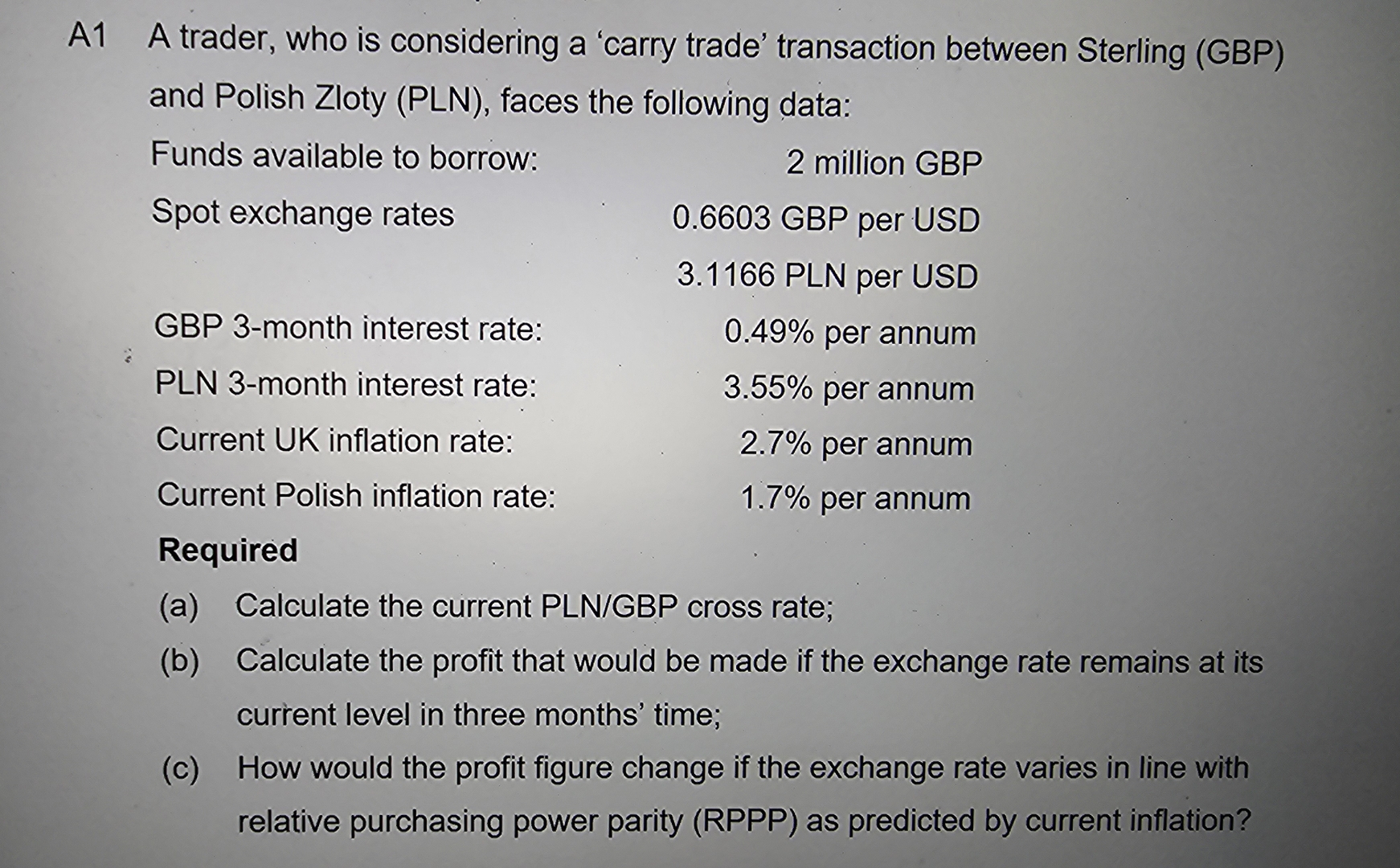 Solved A1 ﻿A trader, who is considering a 'carry trade' | Chegg.com