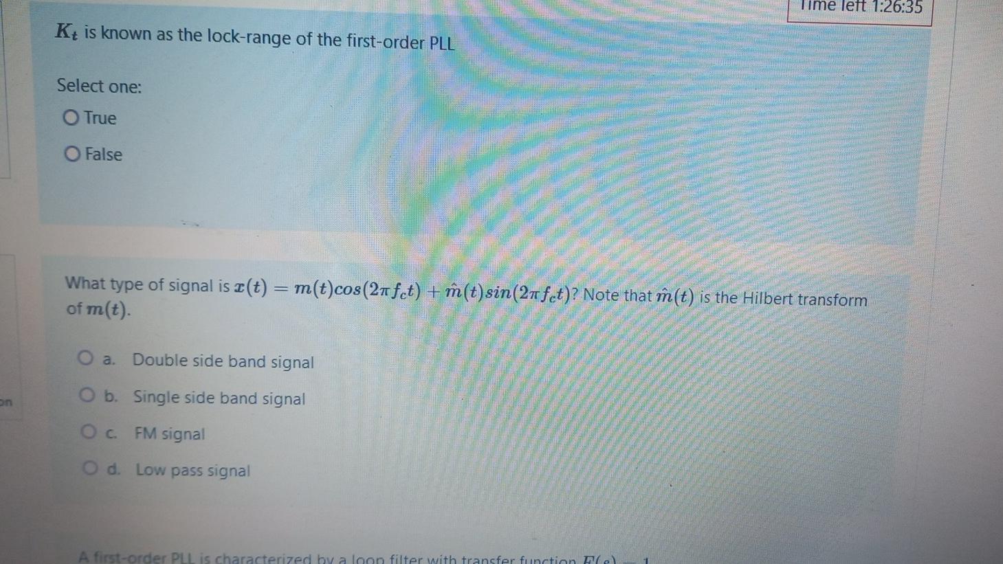 Solved Time left 1:26:35 Kt is known as the lock-range of | Chegg.com