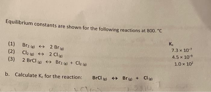 Solved Equilibrium constants are shown for the following | Chegg.com